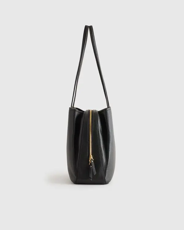 Quince Italian Leather Triple Compartment Work Tote - Black