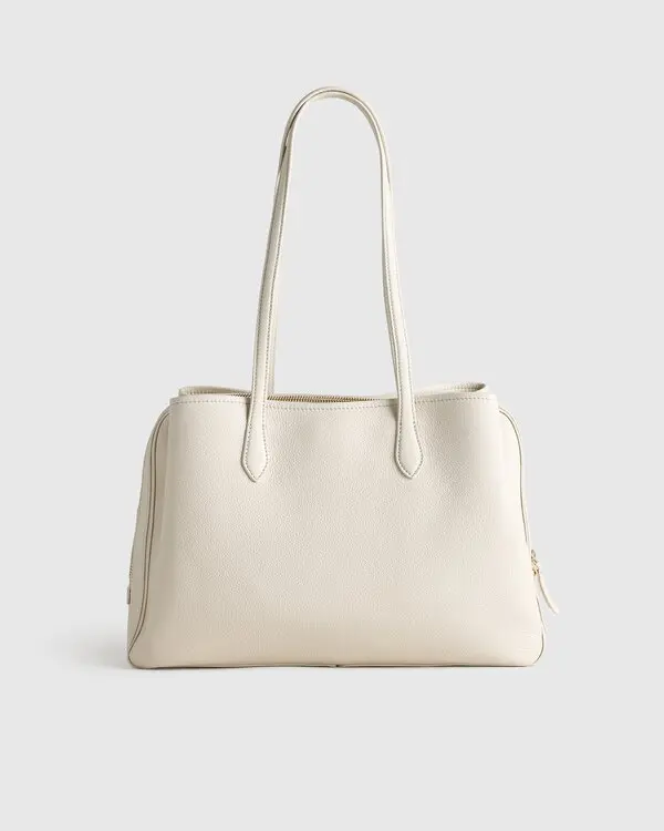 Quince Italian Leather Triple Compartment Work Tote - Soft Ivory