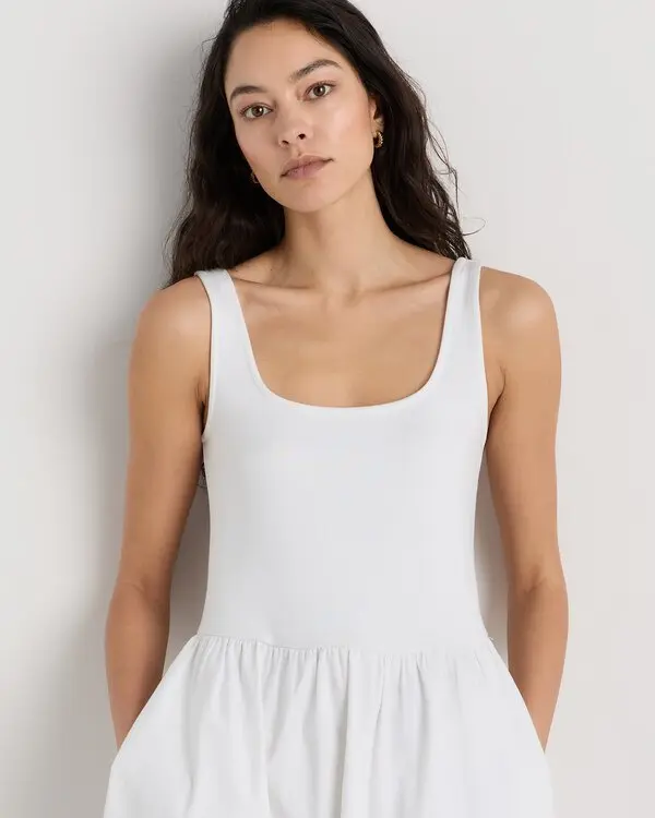 Quince Cotton Mixed Media Fit And Flare Dress - Classic White