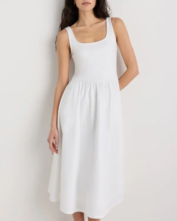 Quince Cotton Mixed Media Fit And Flare Dress - Classic White
