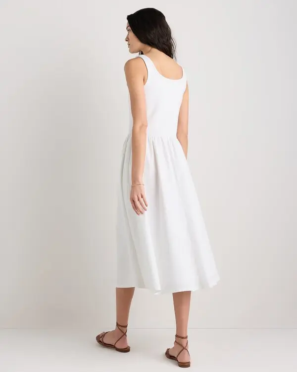 Quince Cotton Mixed Media Fit And Flare Dress - Classic White
