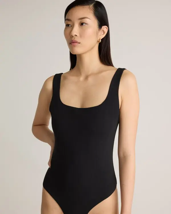 Quince Stretch Cotton Jersey Square Neck Bodysuit - Black