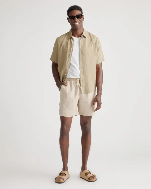 Quince Linen Drawstring Beach Shorts 7 - Driftwood
