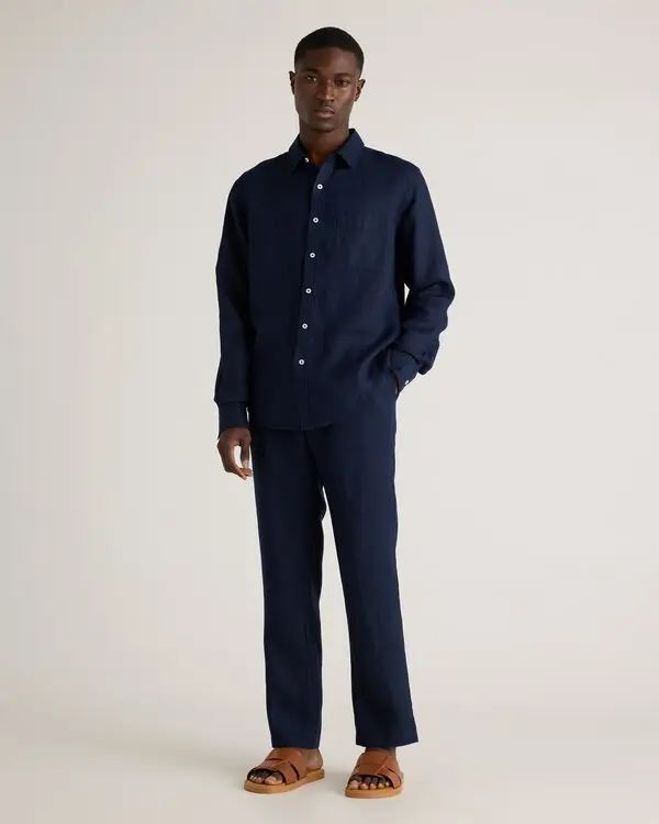 Quince Straight Leg Linen Pants - Deep Navy