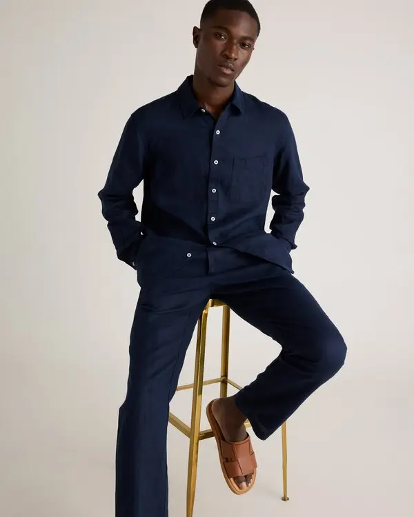 Quince Straight Leg Linen Pants - Deep Navy