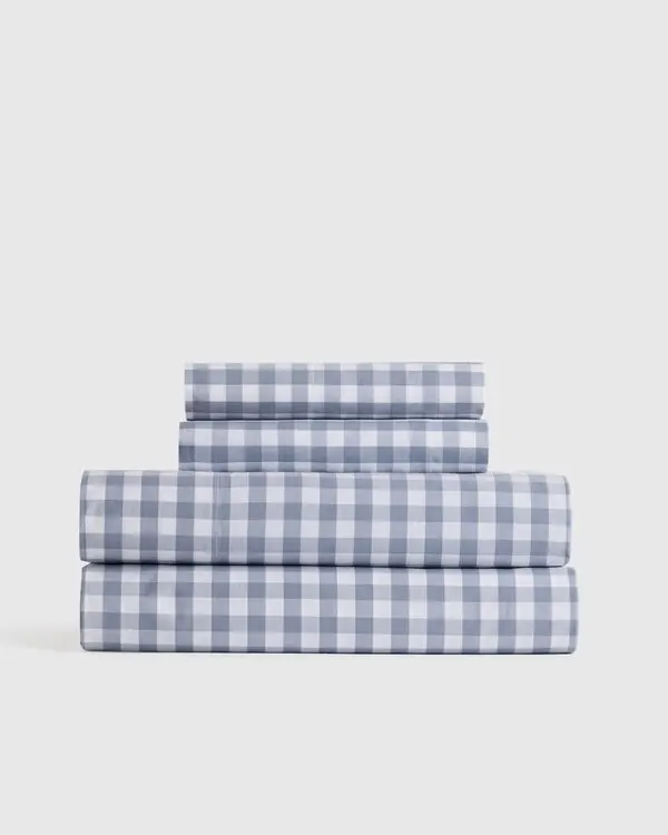 Quince Organic Crisp Percale Gingham Sheet Set - Mineral