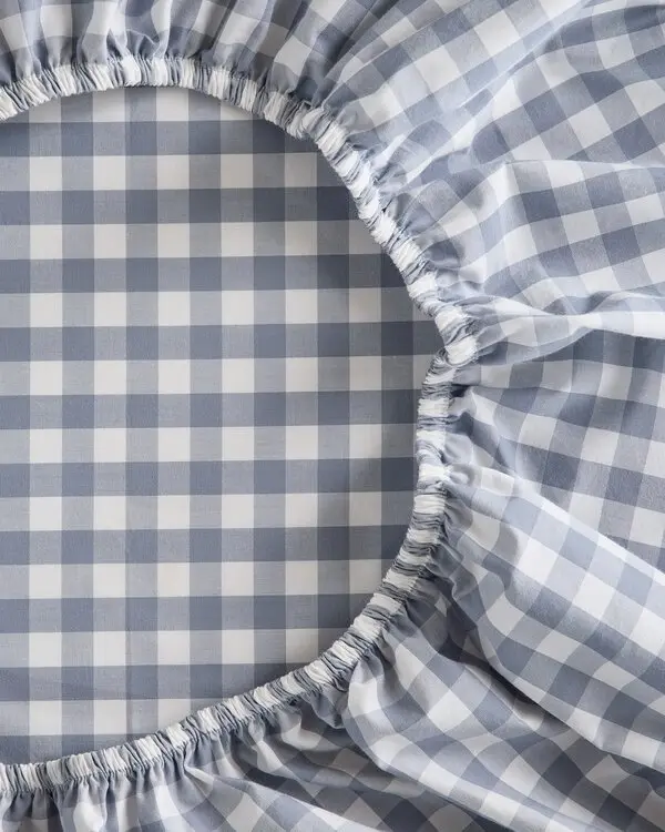 Quince Organic Crisp Percale Gingham Sheet Set - Mineral