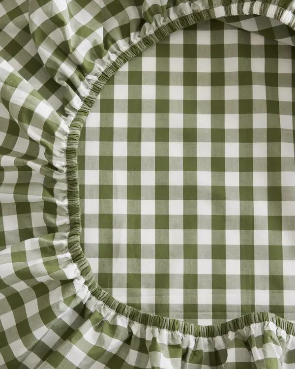 Quince Organic Crisp Percale Gingham Sheet Set