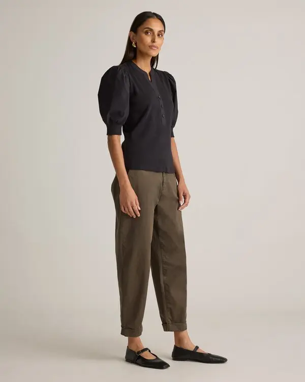 Quince Cotton Mixed Media Puff Sleeve Top - Black