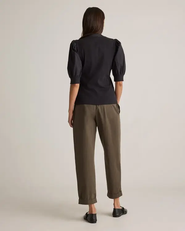 Quince Cotton Mixed Media Puff Sleeve Top - Black