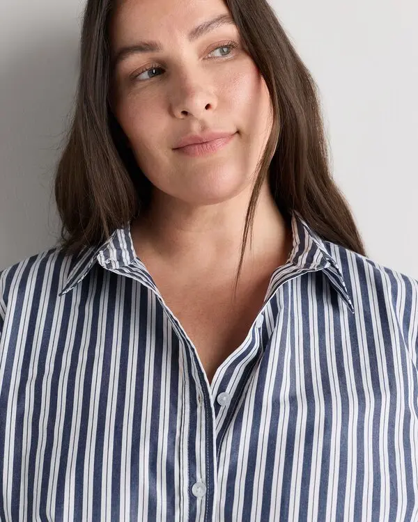 Quince Organic Cotton Poplin Long Sleeve Shirt - Hudson Stripe