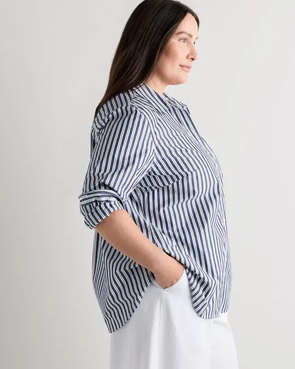 Quince Organic Cotton Poplin Long Sleeve Shirt - Hudson Stripe