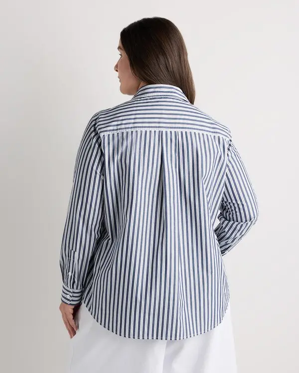 Quince Organic Cotton Poplin Long Sleeve Shirt - Hudson Stripe