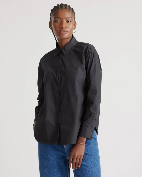 Quince Organic Cotton Poplin Boyfriend Shirt - Black