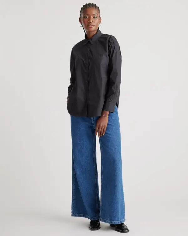 Quince Organic Cotton Poplin Boyfriend Shirt - Black