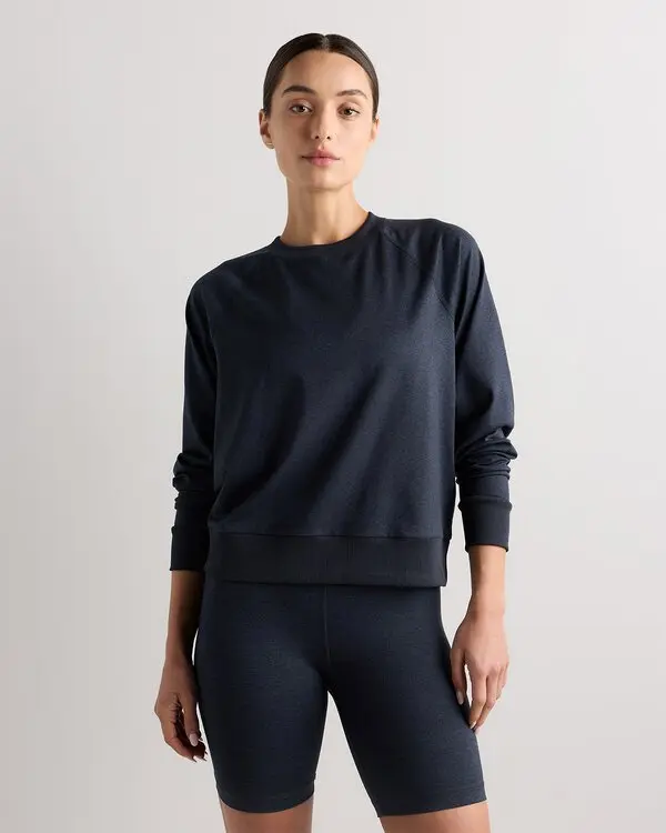 Quince Flowknit Pullover Crew Neck Alpaca Sweater - Heather Deep Navy