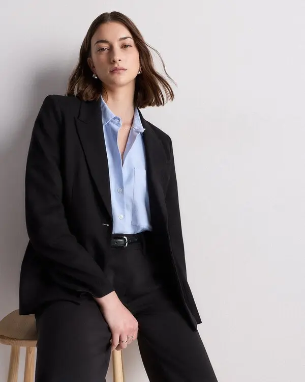 Quince Ultra-stretch Ponte Single-breasted Blazer - Black