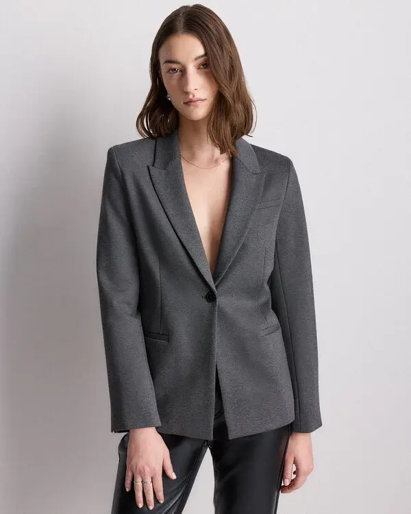 Quince Ultra-stretch Ponte Single-breasted Blazer - Charcoal