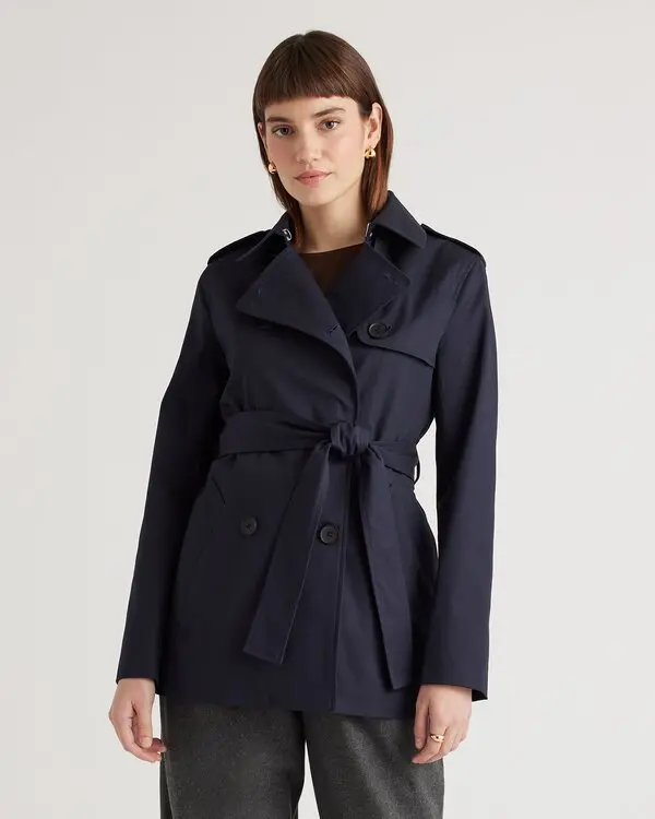 Quince Comfort Stretch Short Trench Coat - Navy