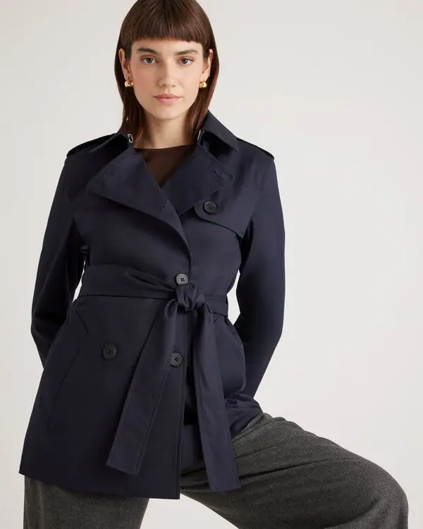 Quince Comfort Stretch Short Trench Coat - Navy