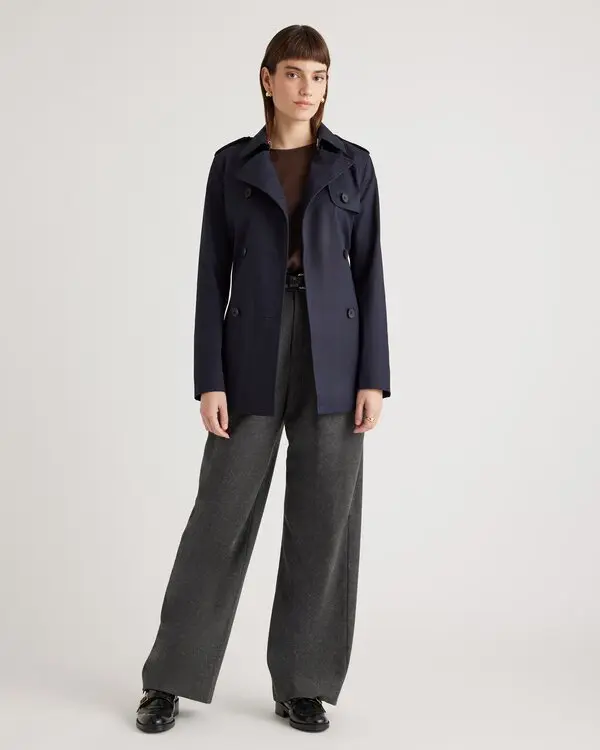 Quince Comfort Stretch Short Trench Coat - Navy