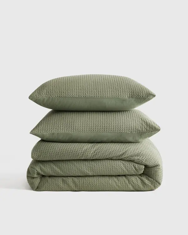 Quince Organic Luxe Honeycomb Duvet Cover Set - Olive