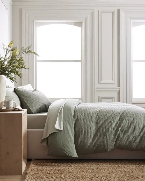 Quince Organic Luxe Honeycomb Duvet Cover Set - Olive