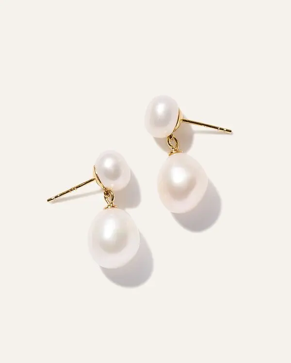 Quince Freshwater Cultured Baroque Pearl Drop Earrings - Gold Vermeil