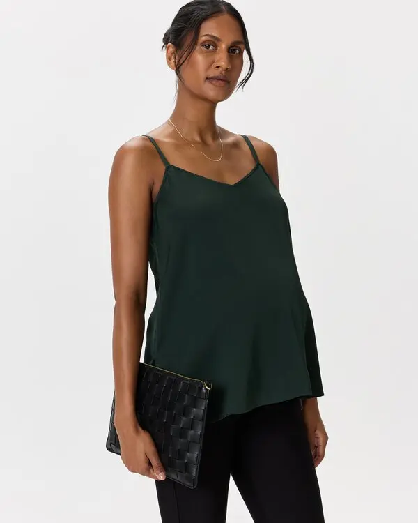 Quince Washable Stretch Silk V-neck Maternity Cami - Forest Green