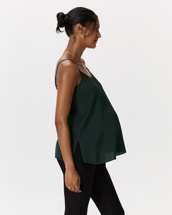 Quince Washable Stretch Silk V-neck Maternity Cami - Forest Green