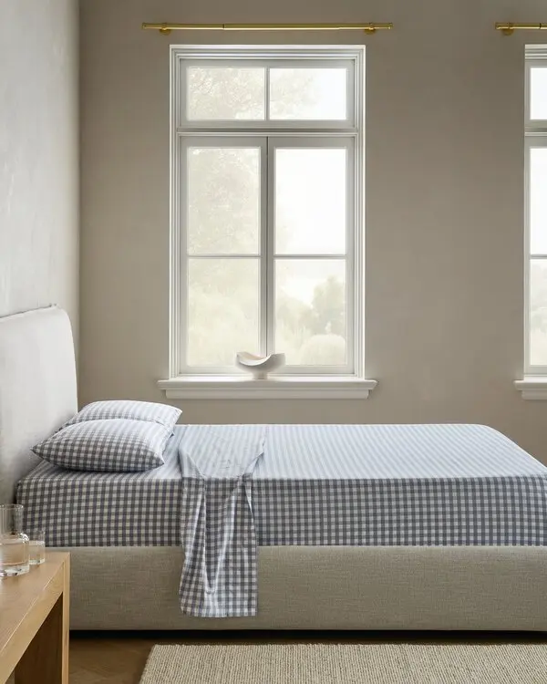 Quince Organic Crisp Percale Gingham Pillowcase Set - Mineral