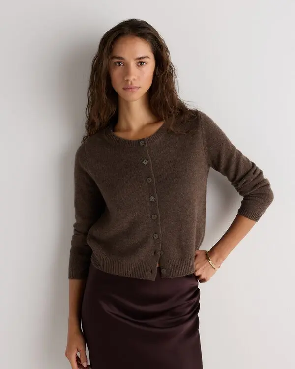Quince Mongolian Cashmere Cropped Crew Cardigan Sweater - Brown