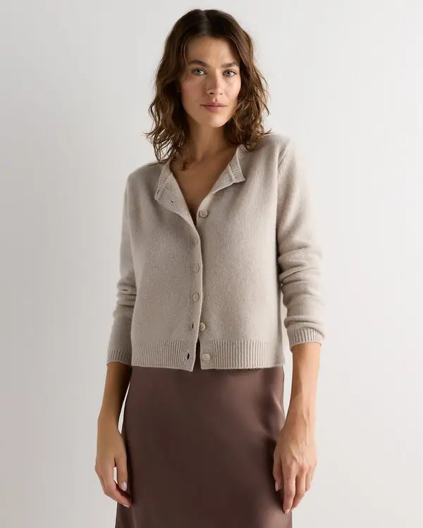 Quince Mongolian Cashmere Cardigan - Heather Cloud Beige