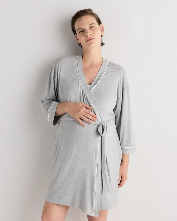 Quince Bamboo Jersey Maternity Robe - Heather Grey