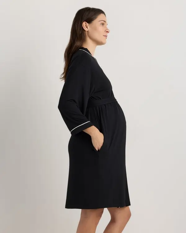 Quince Bamboo Jersey Maternity Robe - True Black