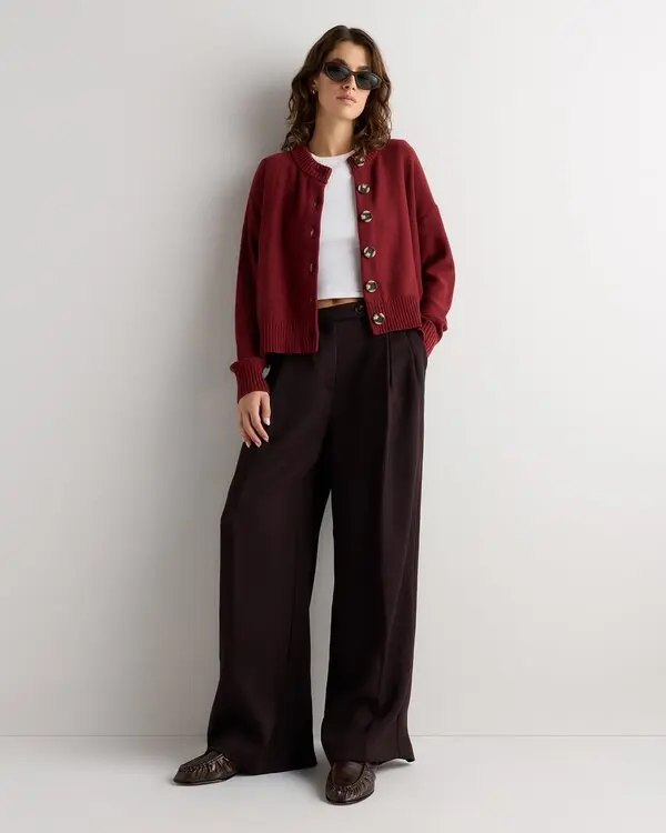 Quince Cropped Organic Cotton Cardigan Sweater - Deep Brick Red