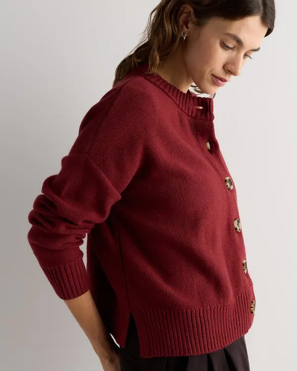 Quince Cropped Organic Cotton Cardigan Sweater - Deep Brick Red
