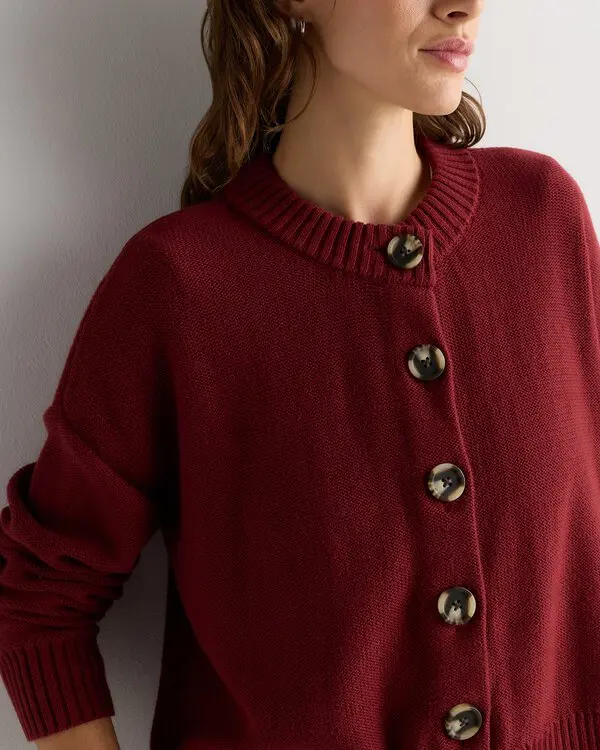 Quince Cropped Organic Cotton Cardigan Sweater - Deep Brick Red