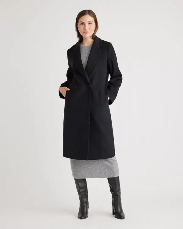 Quince Italian Wool Classic Single-breasted Coat - Black