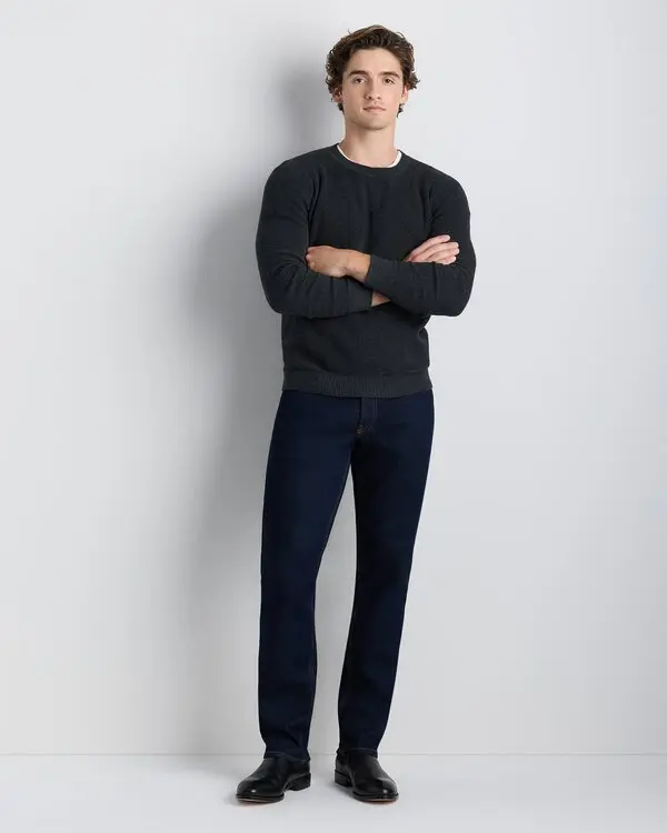 Quince Cashmere Waffle Crewneck Sweater - Charcoal