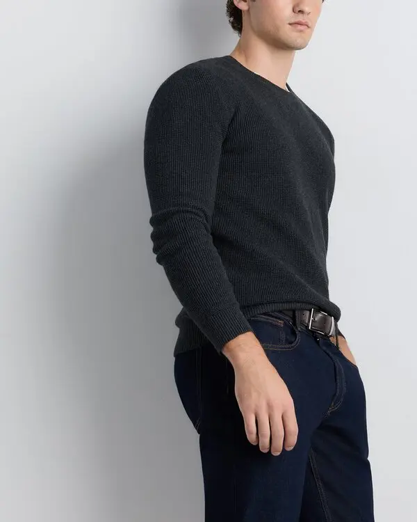 Quince Cashmere Waffle Crewneck Sweater - Charcoal
