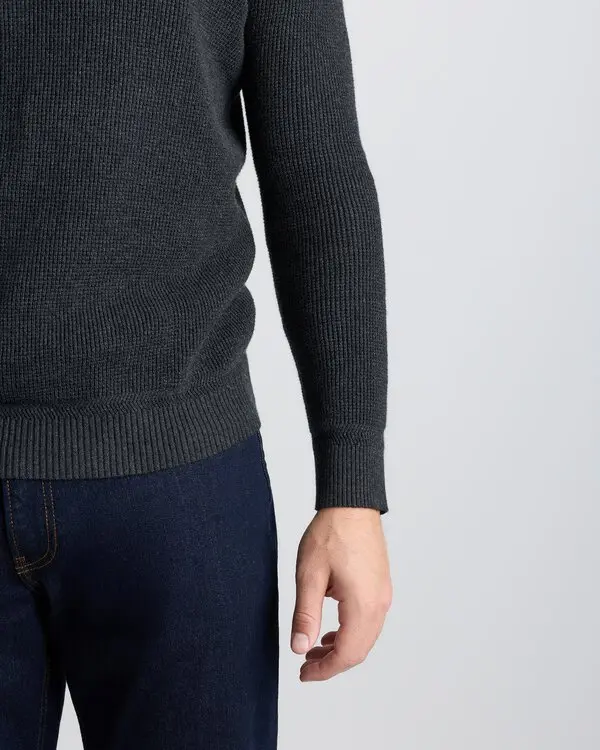 Quince Cashmere Waffle Crewneck Sweater - Charcoal