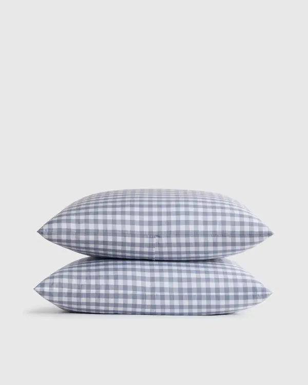 Quince Organic Crisp Percale Gingham Sham Set - Mineral