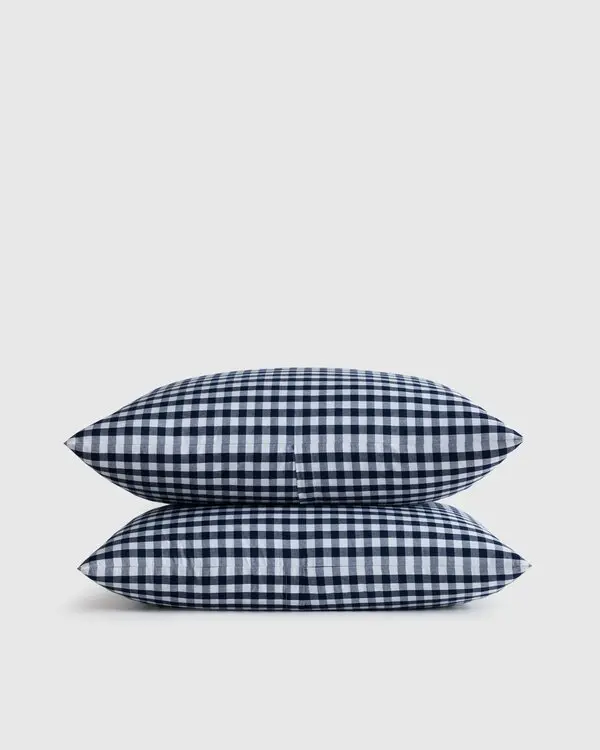 Quince Organic Crisp Percale Gingham Sham Set - Navy