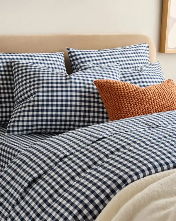 Quince Organic Crisp Percale Gingham Sham Set - Navy