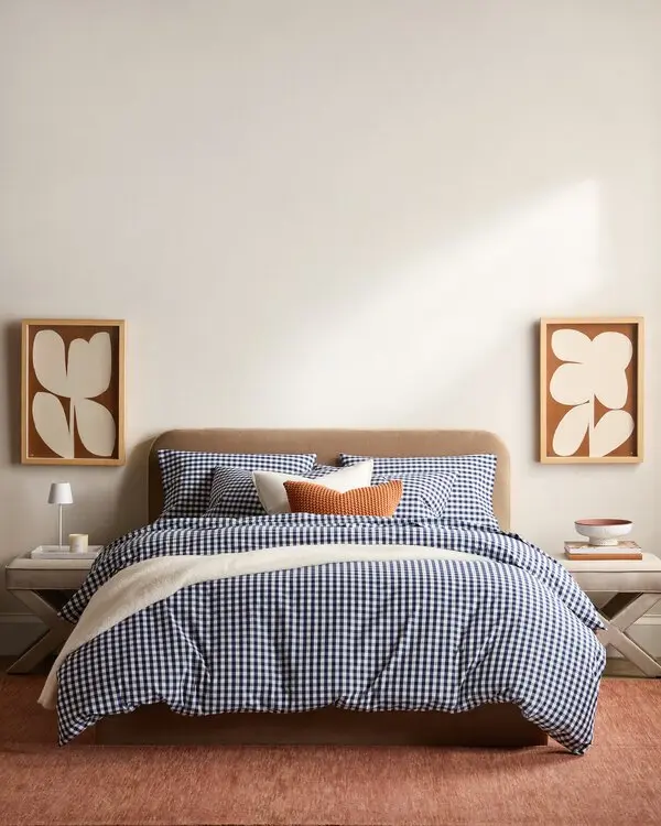 Quince Organic Crisp Percale Gingham Sham Set - Navy