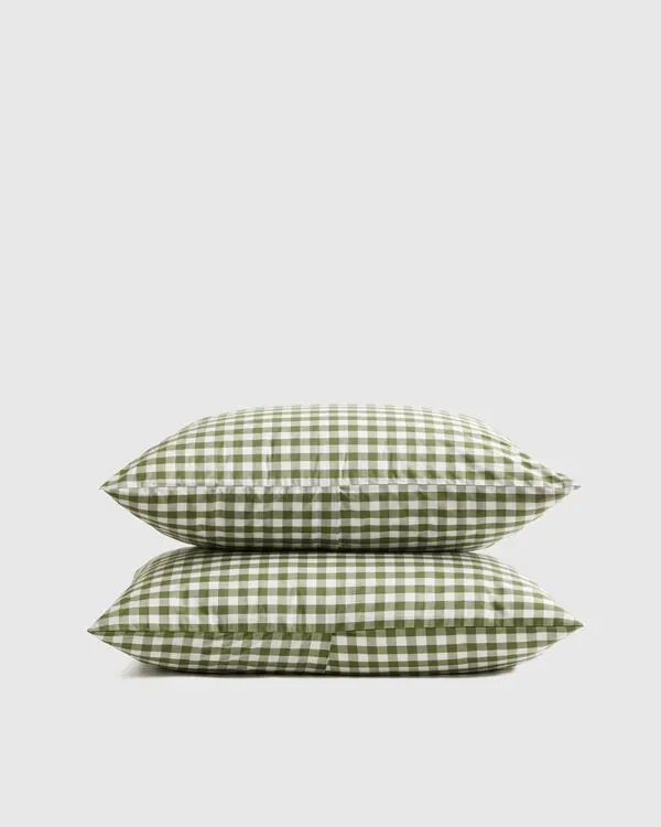 Quince Classic Organic Percale Gingham Sham Set - Olive