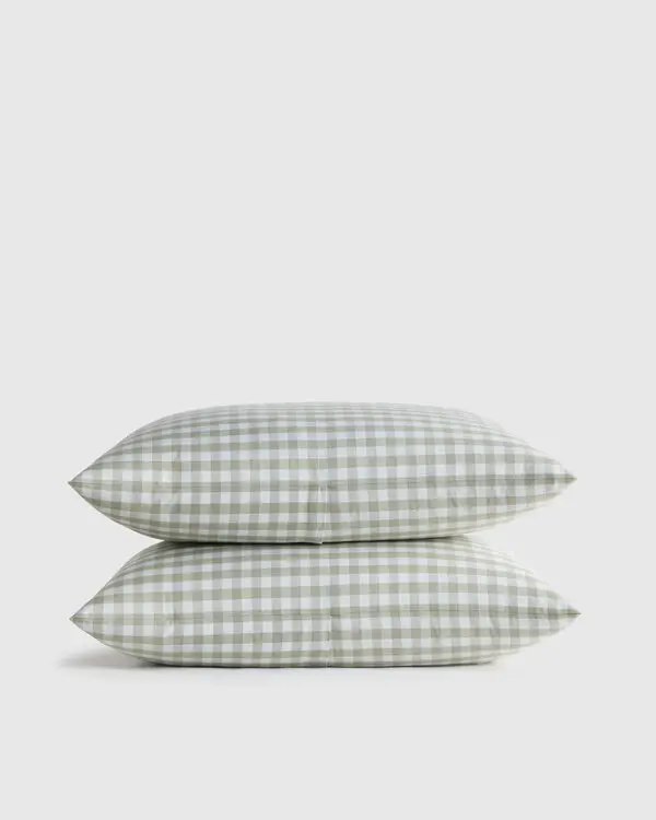 Quince Organic Crisp Percale Gingham Sham Set - Willowleaf