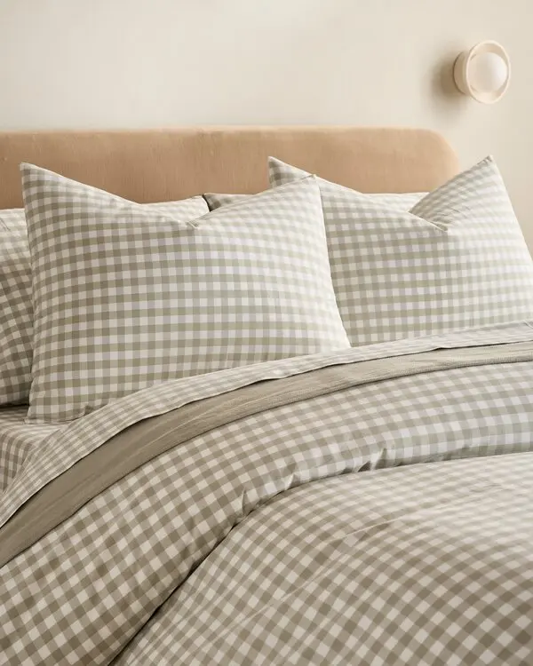 Quince Organic Crisp Percale Gingham Sham Set - Willowleaf