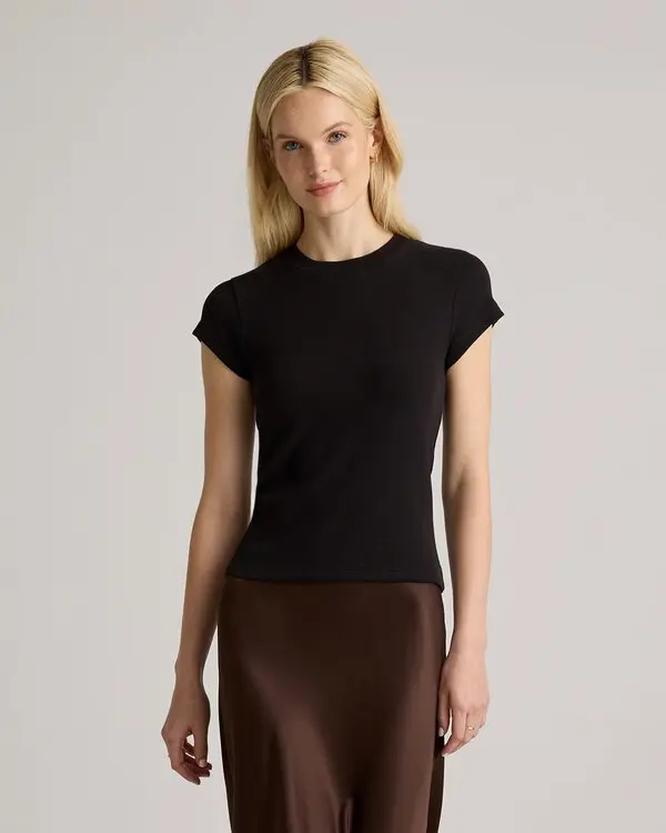 Quince Micro-rib Crewneck T-shirt - Black